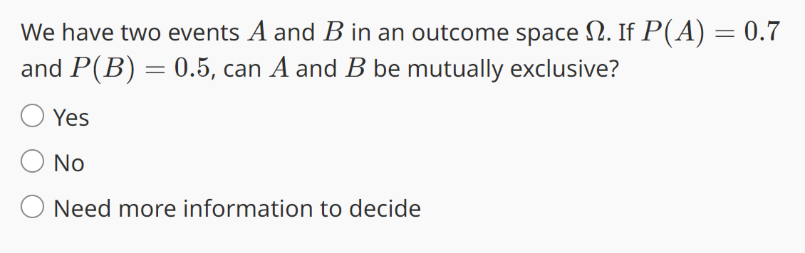 Solved We have two events A and B in an outcome space Ω. If | Chegg.com