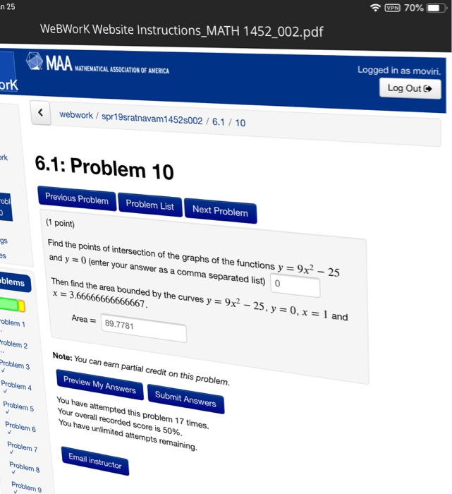 Solved WeBWorK Website Instructions_MATH 1452_002.pdf Logged | Chegg.com
