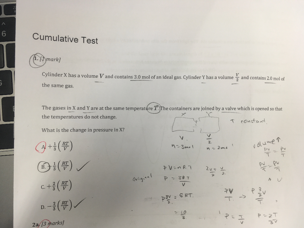 Solved Cumulative Test 1. [1 mark] Cylinder X has a volume V | Chegg.com