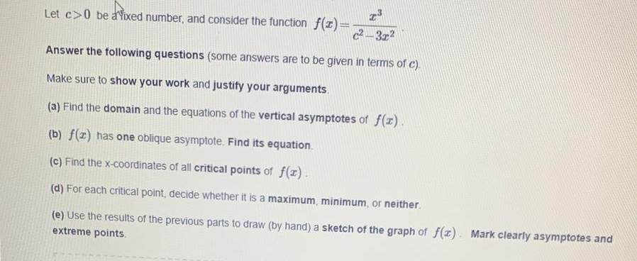 Solved Let c>0 be a fixed number, and consider the function | Chegg.com