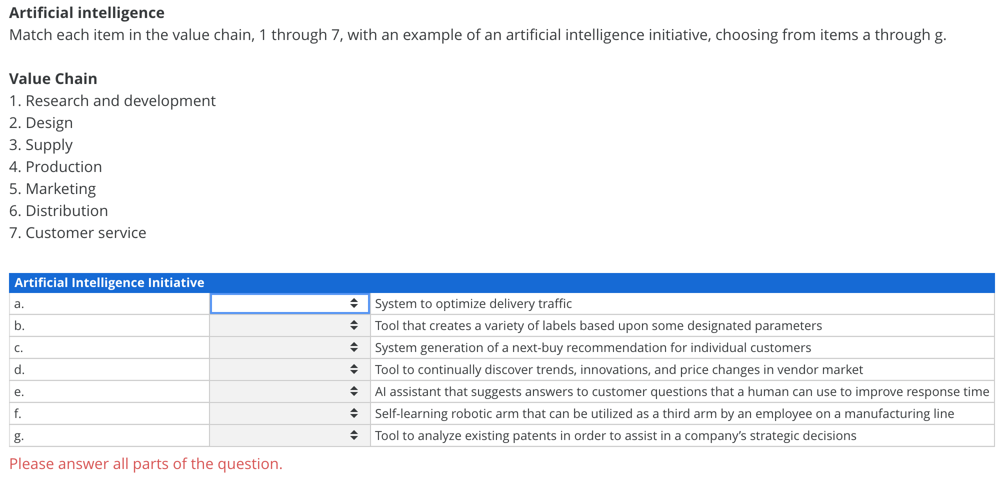 Solved Artificial intelligence Match each item in the value | Chegg.com