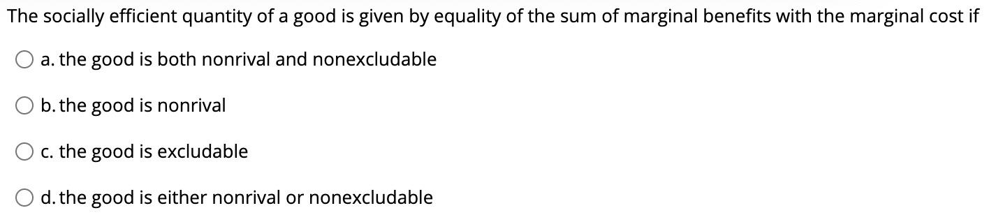 Solved The socially efficient quantity of a good is given by | Chegg.com