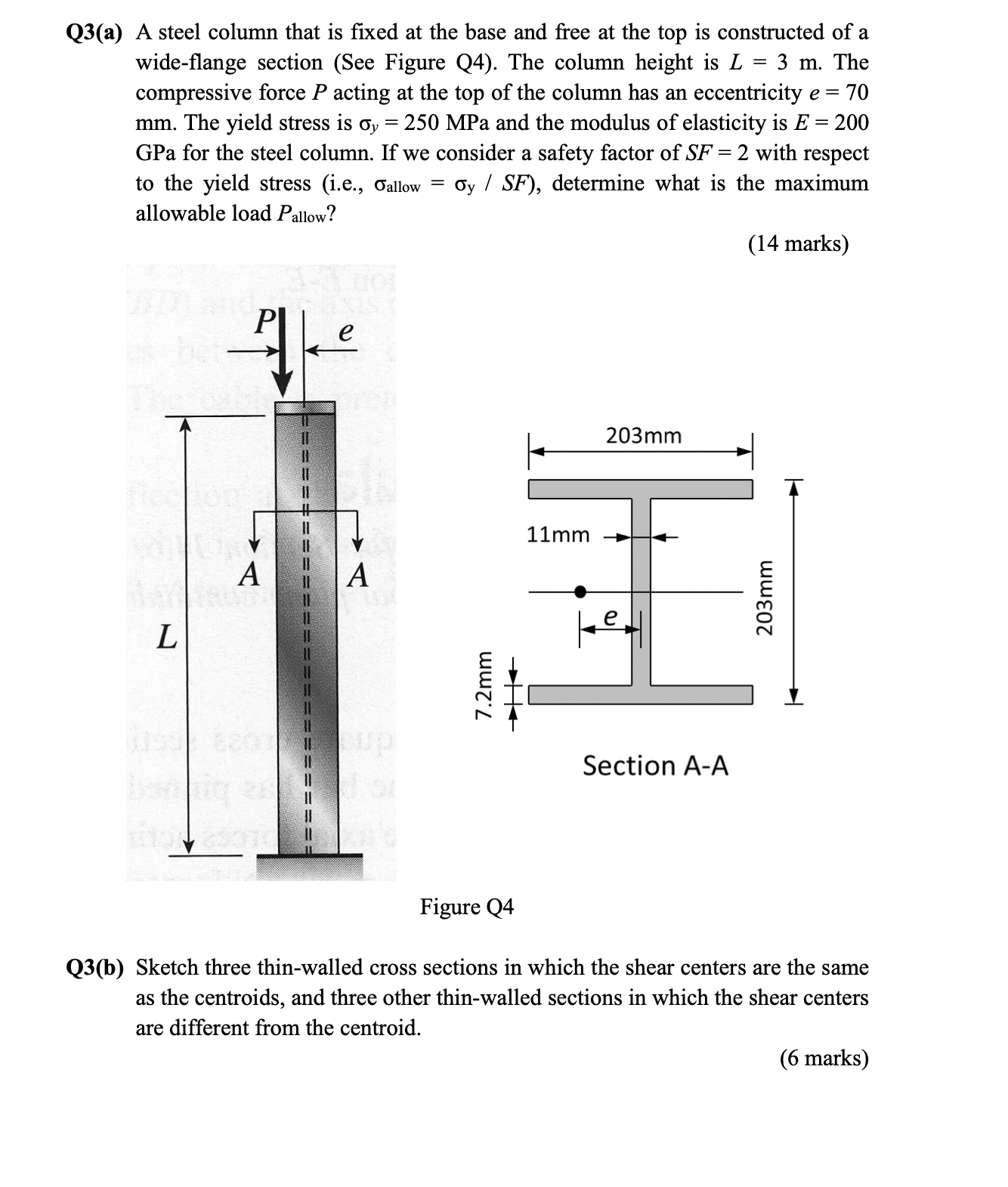 Solved Q3(a) A steel column that is fixed at the base and | Chegg.com