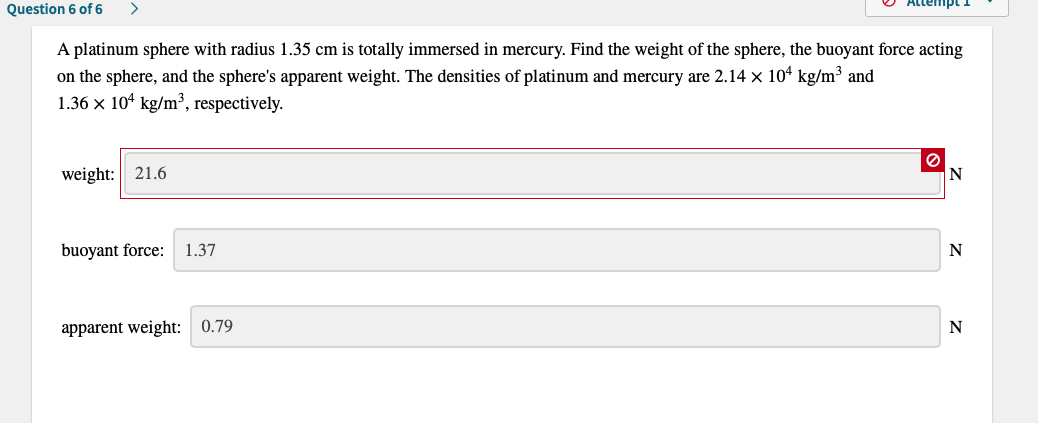 Solved Allempl I Question 6 of 6 > A platinum sphere with | Chegg.com