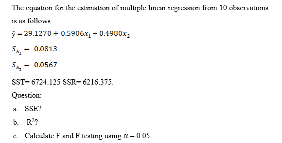 Solved The equation for the estimation of multiple linear | Chegg.com