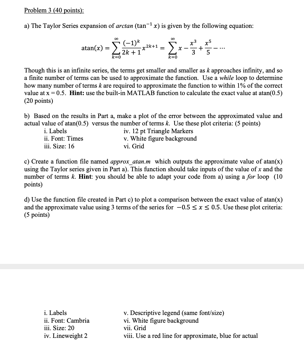 Solved Problem 3 (40 points): a) The Taylor Series expansion | Chegg.com
