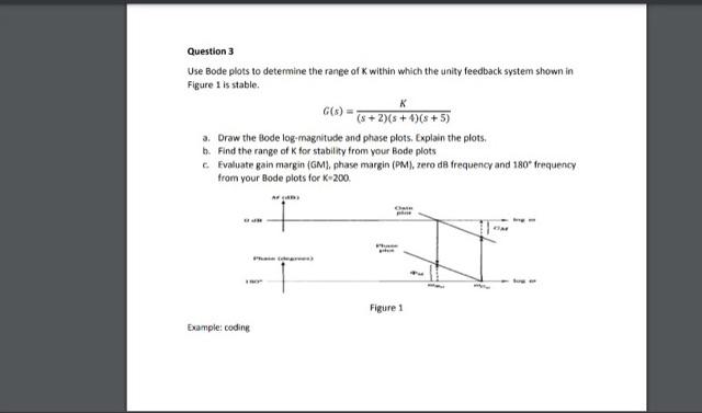 Solved Question 3 Use Bode plots to determine the range of K | Chegg.com