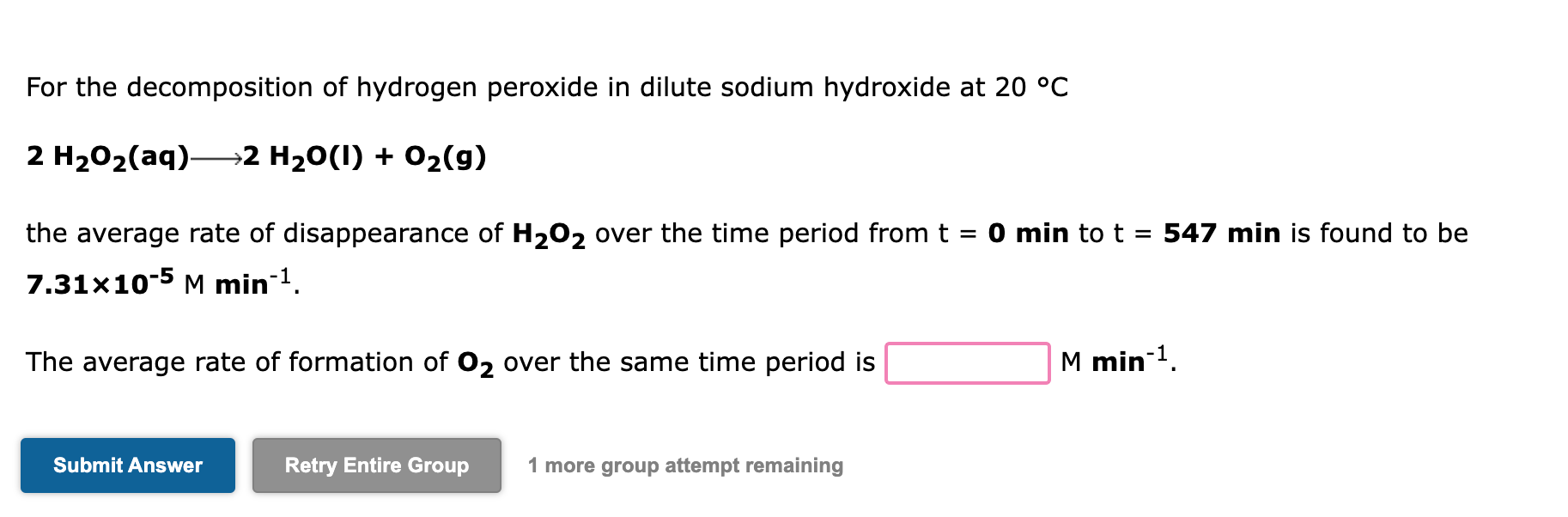 Solved For the decomposition of hydrogen peroxide in dilute | Chegg.com