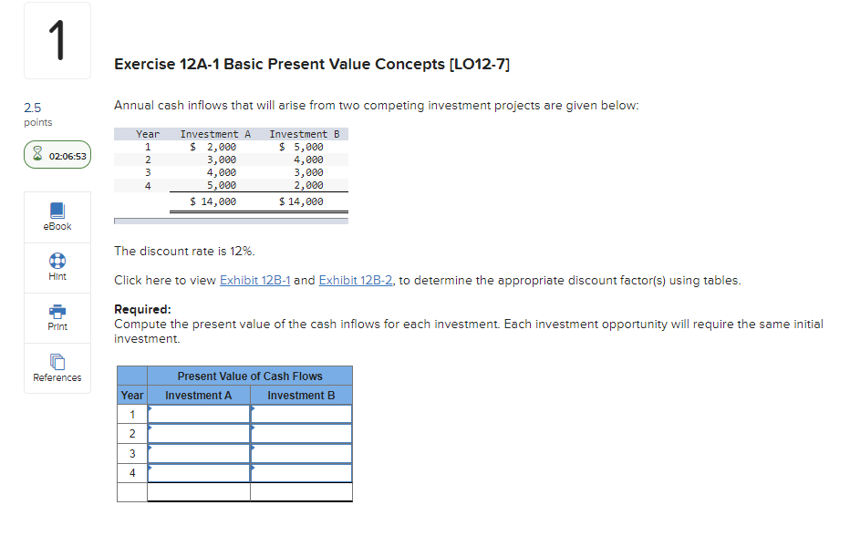 Solved Exercise 12A-1 Basic Present Value Concepts [LO12-7] | Chegg.com