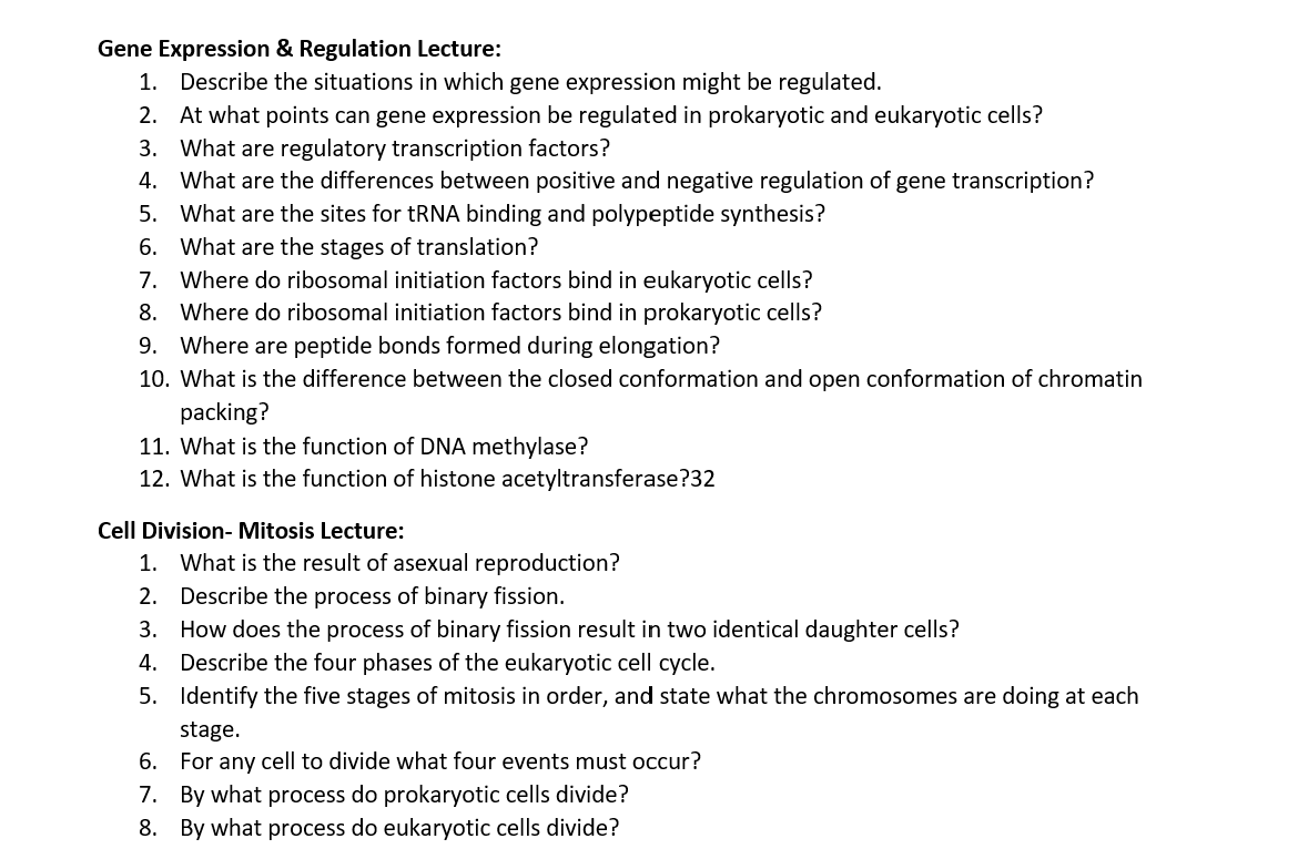 Solved Gene Expression \& Regulation Lecture: 1. Describe | Chegg.com