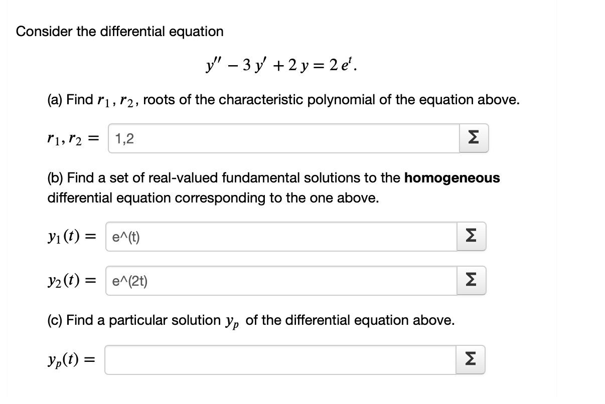 Solved Consider the differential equation y′′−3y′+2y=2et. | Chegg.com