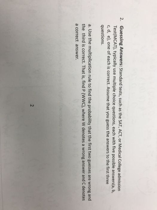 Solved Guessing Answers: Standard tests, such as the SAT, | Chegg.com Solved Guessing Answers: Standard tests, such as the SAT, | Chegg.com