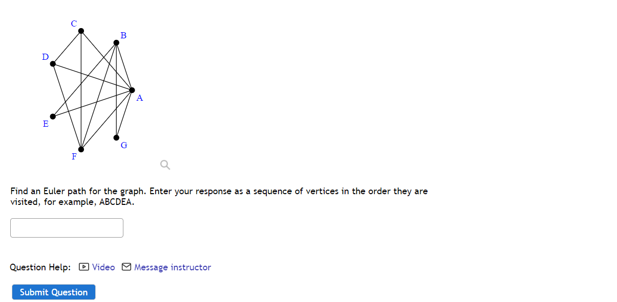 Solved Find an Euler path for the graph. Enter your response | Chegg.com