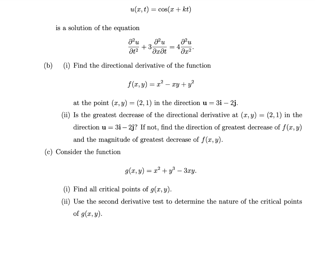 Solved u(x, t) = cos(x + kt) is a solution of the equation a | Chegg.com