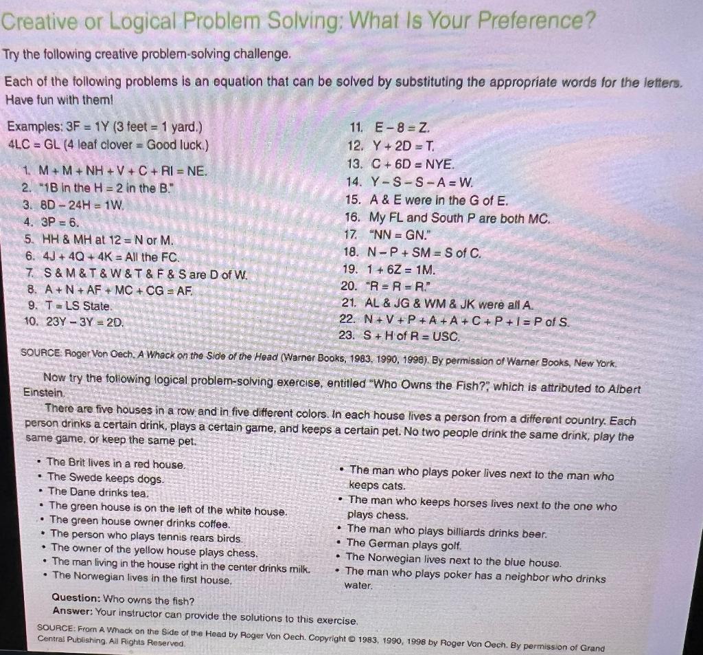 Solved In the following creative problem-solving challenge. | Chegg.com