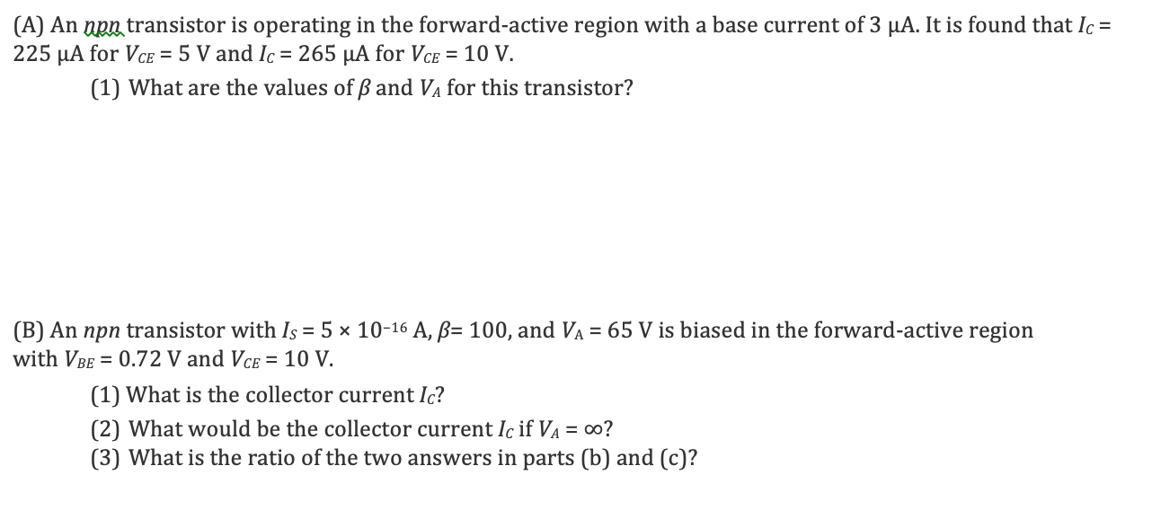 Solved (A) An npn transistor is operating in the | Chegg.com