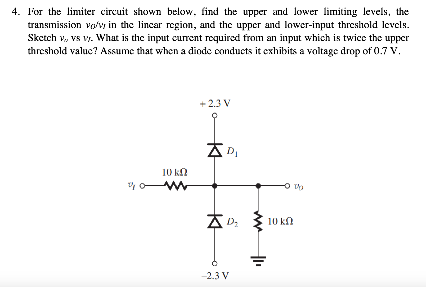 Solved For the limiter circuit shown below, find the upper | Chegg.com