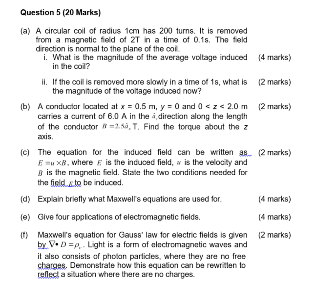 Solved Question 5 (20 ﻿Marks)(a) ﻿A circular coil of radius | Chegg.com