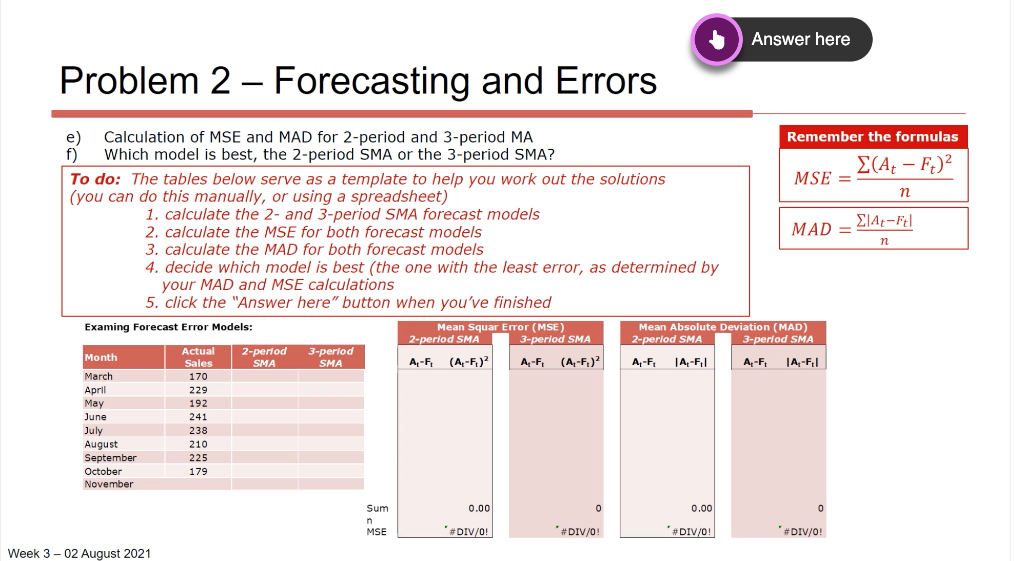Solved Problem 2 - Forecasting and Errors | Chegg.com