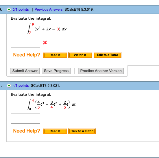 Solved . 0/1 points| Previous Answers SCalcET8 5.3.019 | Chegg.com