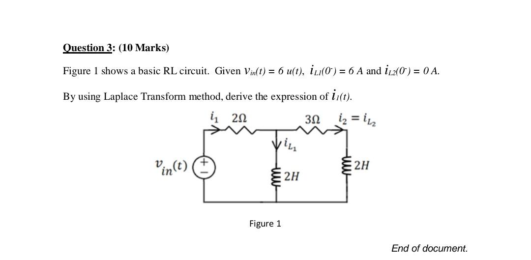 Solved Figure 1 shows a basic RL circuit. Given vin | Chegg.com