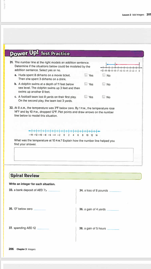 Solved Lesson 2 Add Integers 205 Power Up! Test Practice 31. | Chegg.com