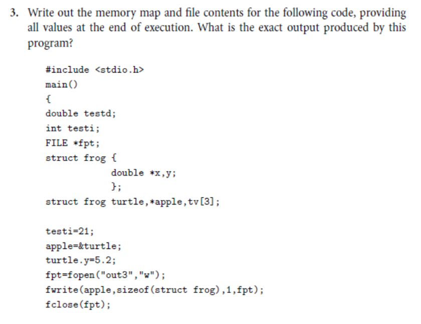Solved 3. Write out the memory map and file contents for the | Chegg.com