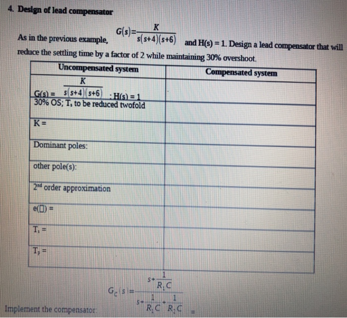 Solved 4. Design of lead compensator As in the previous | Chegg.com