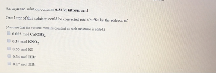 Solved An aqueous solution contains 0.33 M nitrous acid One | Chegg.com