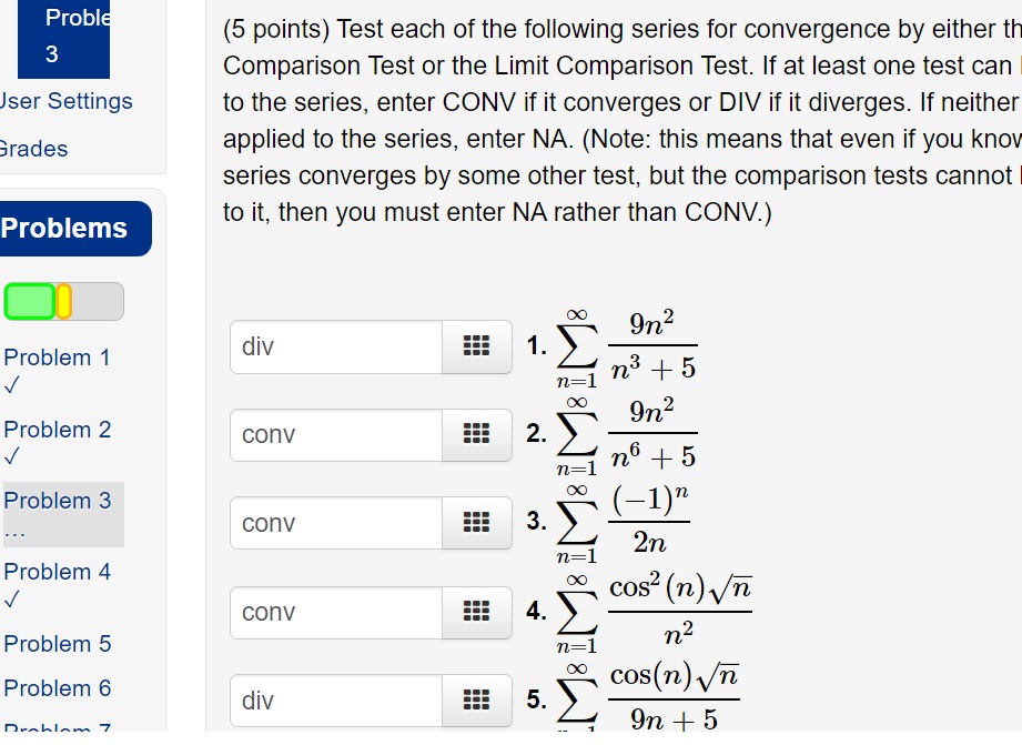 Solved (5 points) Test each of the following series for | Chegg.com