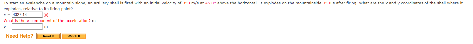 Solved explodes, relative to its firing point? What is the x | Chegg.com
