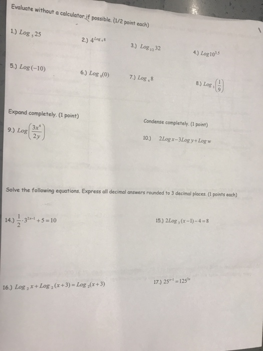 Solved Evaluate without a calculator if possible.(1/2 point | Chegg.com