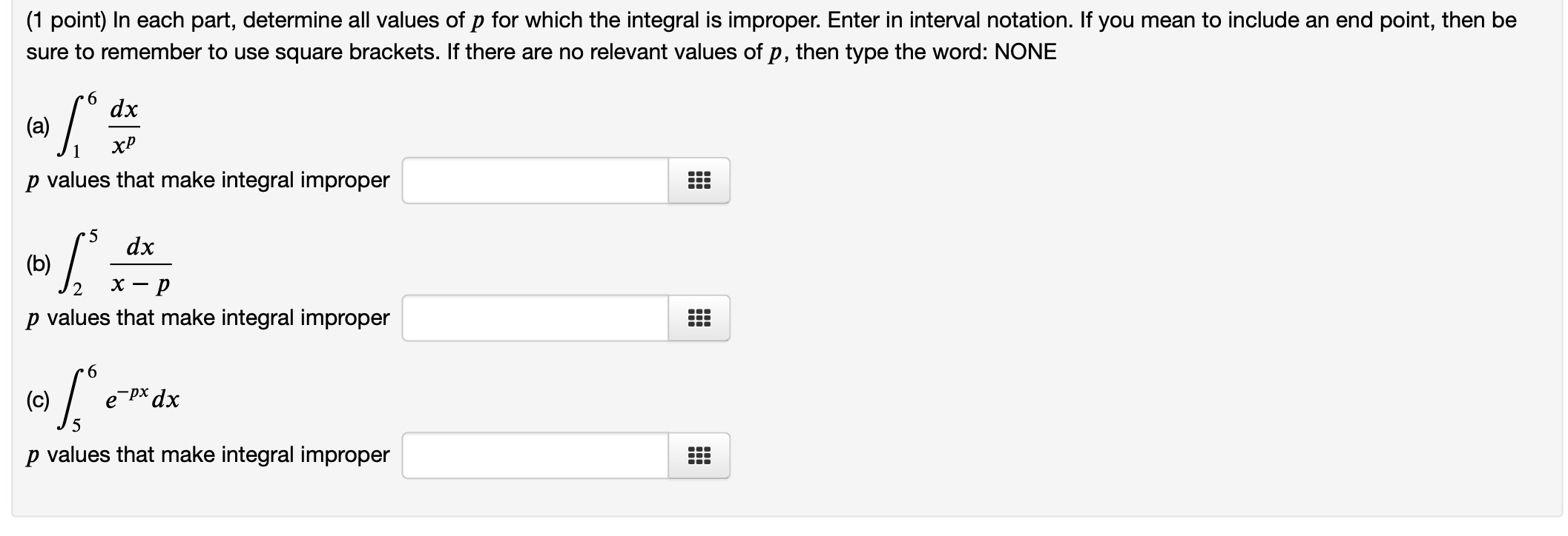 Solved (1 point) In each part, determine all values of p for | Chegg.com