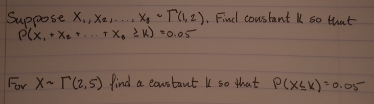 Solved Suppose x1,x2,…,x8∼Γ(1,2). Find coustant k so that | Chegg.com
