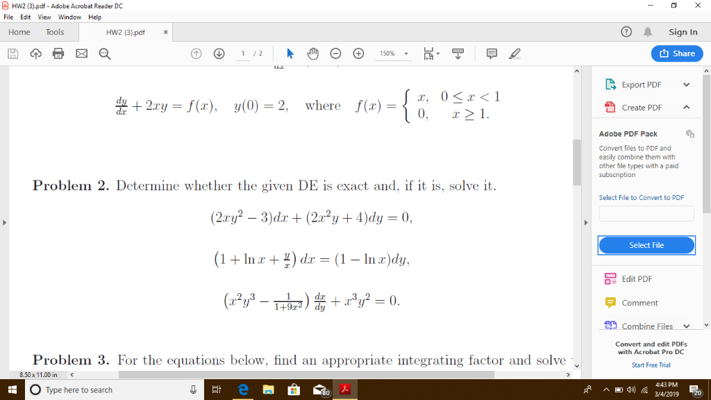 Solved Hw2 (3),pdf -Adobe Acrobat Reader DC File Edit View | Chegg.com