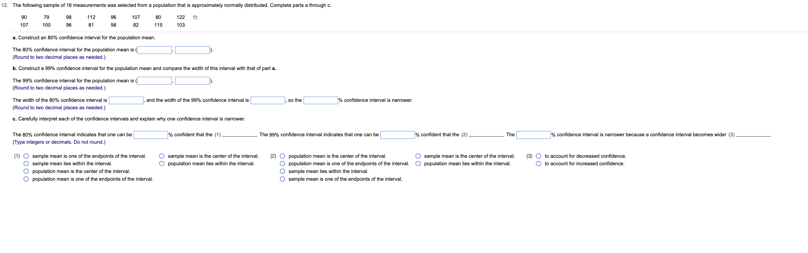 Solved A Construct An 80 Confidence Interval For The