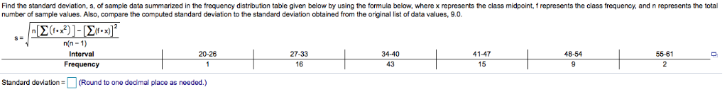 Solved Find the standard deviation, s, of sample data | Chegg.com