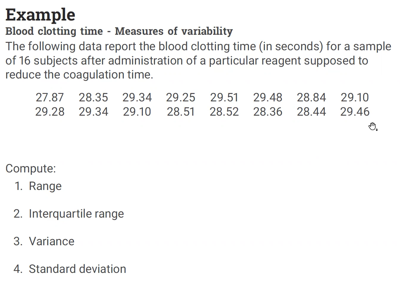 Solved Example Blood clotting time - Measures of variability | Chegg.com