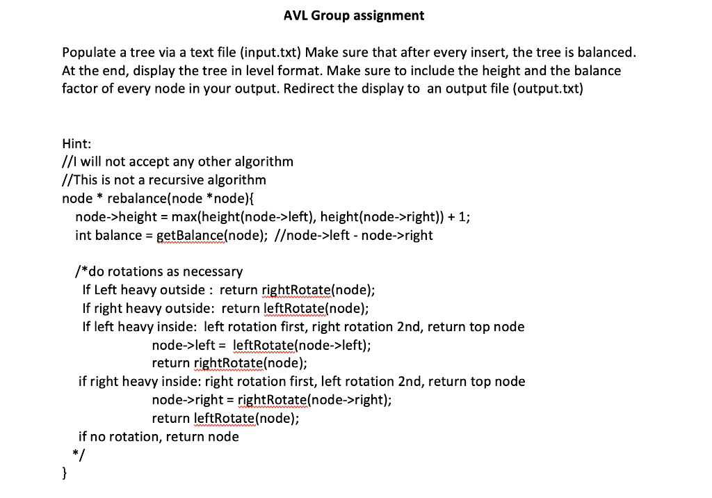 AVL Group assignment Populate a tree via a text file | Chegg.com