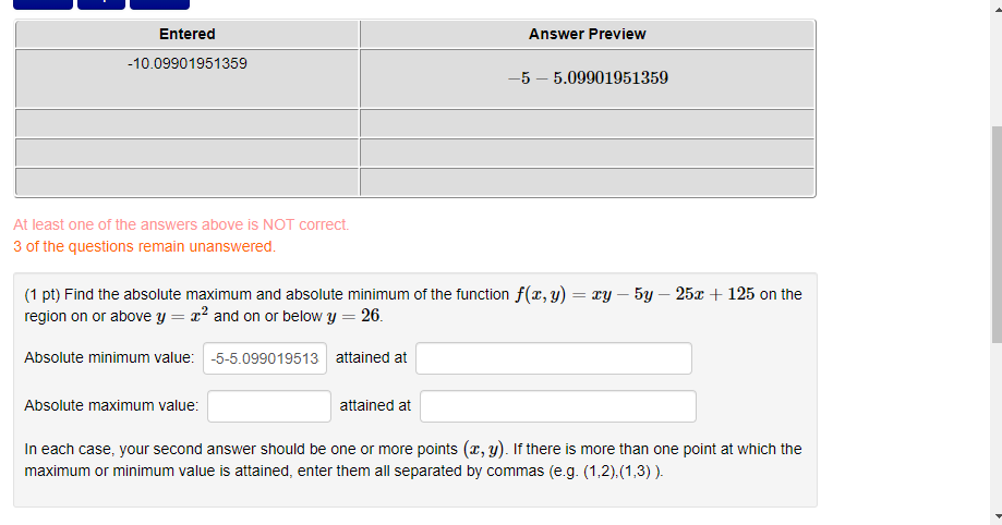 Solved Answer Preview Entered -10.09901951359 -5 – | Chegg.com