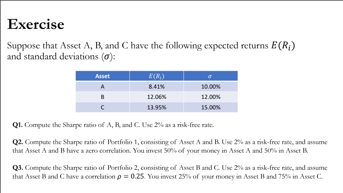 Solved Please include excel formula for each question. | Chegg.com