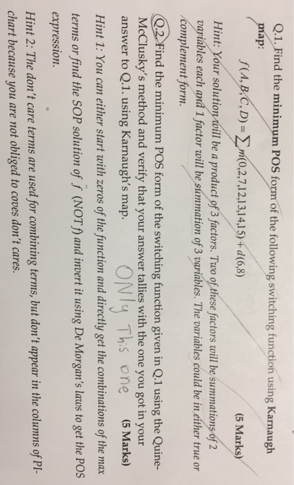 Solved Q.1. Find the minimum POS form of the following | Chegg.com