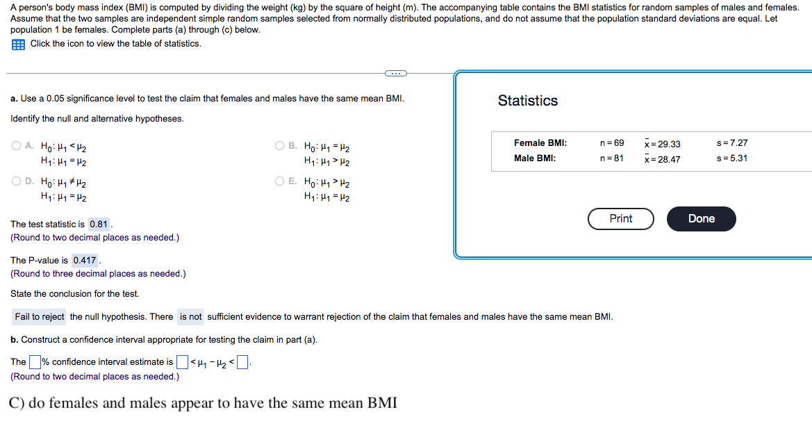 Solved A person's body mass index (BMI) is computed by | Chegg.com