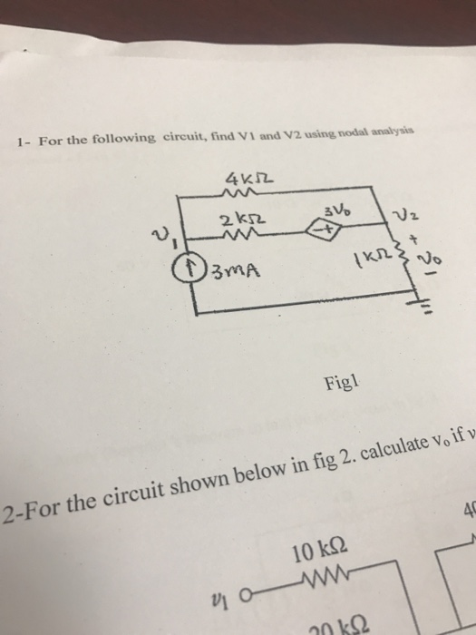 Solved For the following circuit, find V1 and V2 using nodal | Chegg.com