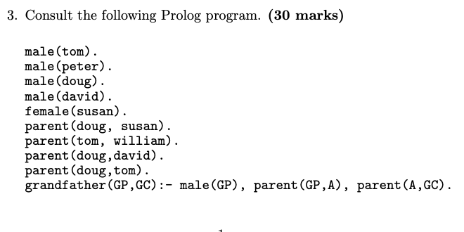 3. Consult the following Prolog program. (30 marks) | Chegg.com