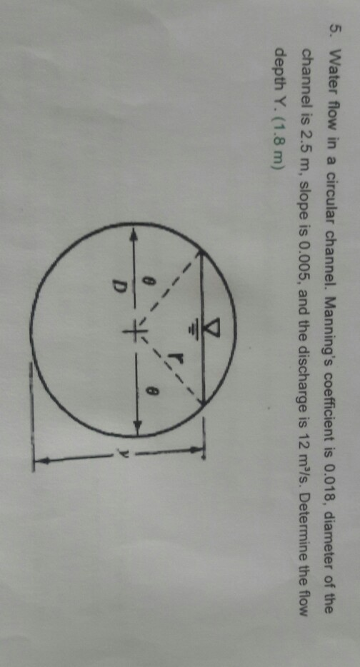 Solved 5. Water flow in a circular channel. Manning's | Chegg.com