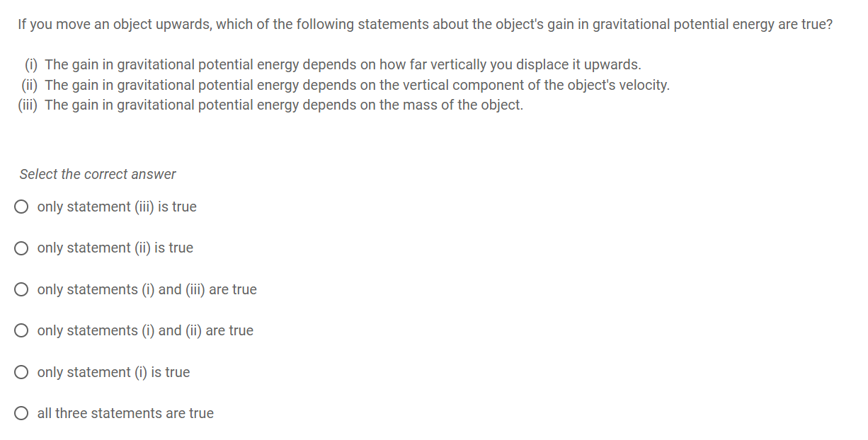 Solved If you move an object upwards, which of the following | Chegg.com