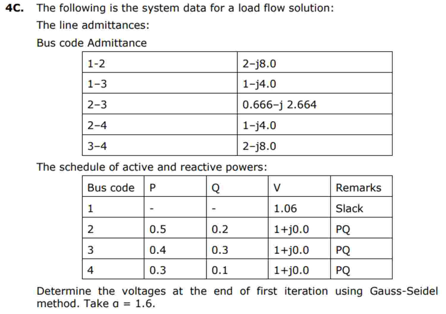 Solved 4C. ﻿The following is the system data for a load flow | Chegg.com