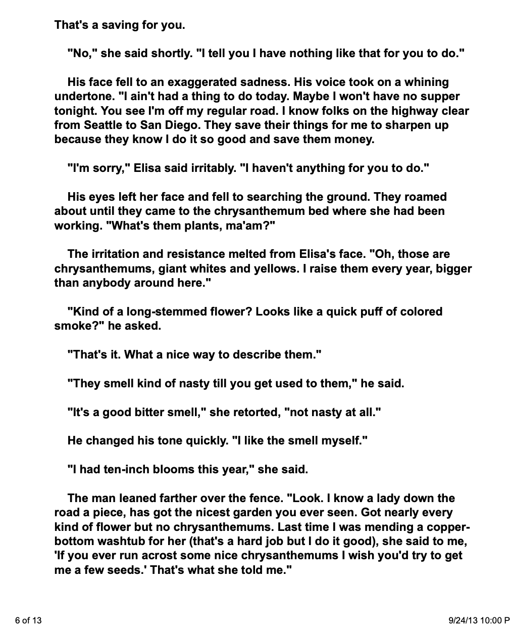 Solved John Steinbeck The Chrysanthemums The high | Chegg.com