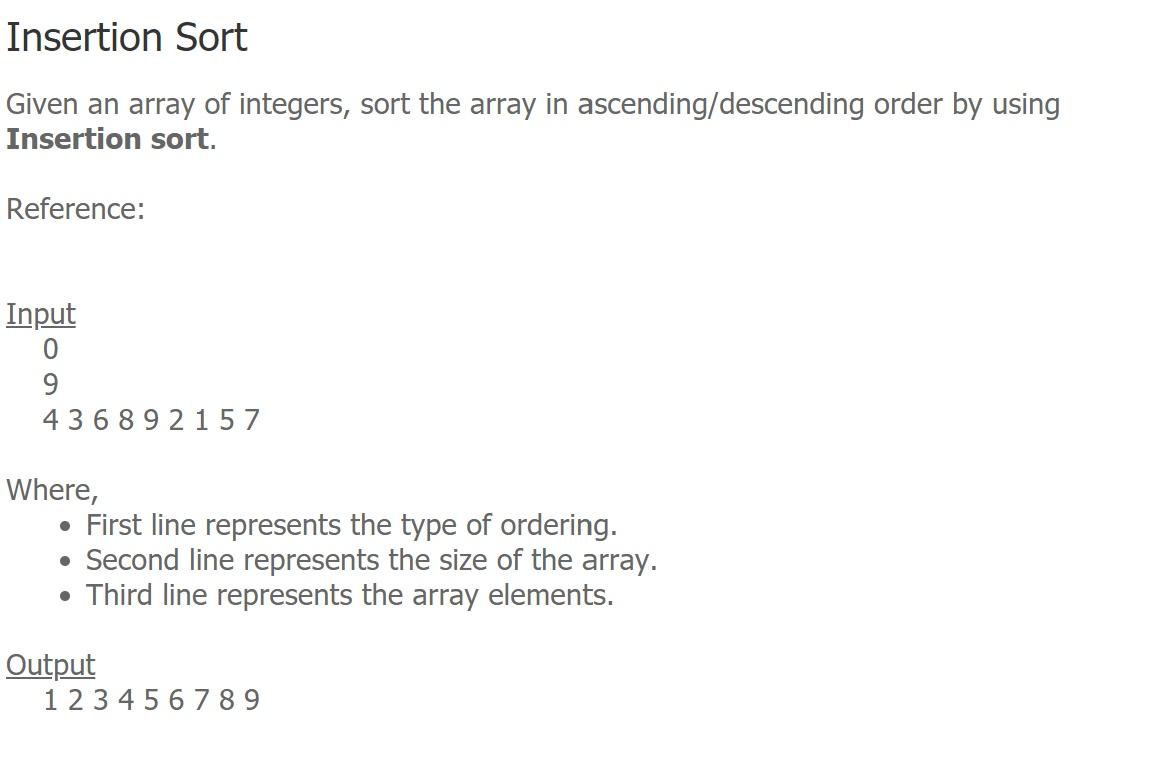 Solved Insertion Sort Given an array of integers, sort the | Chegg.com